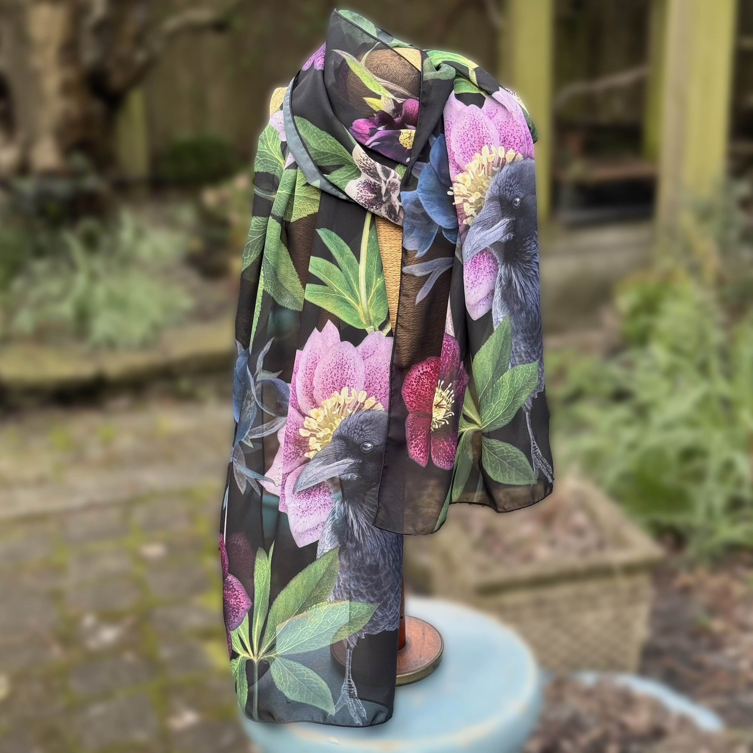 Raven Garden polyshiffon scarf in garden copy | The Urban Nature Enthusiast