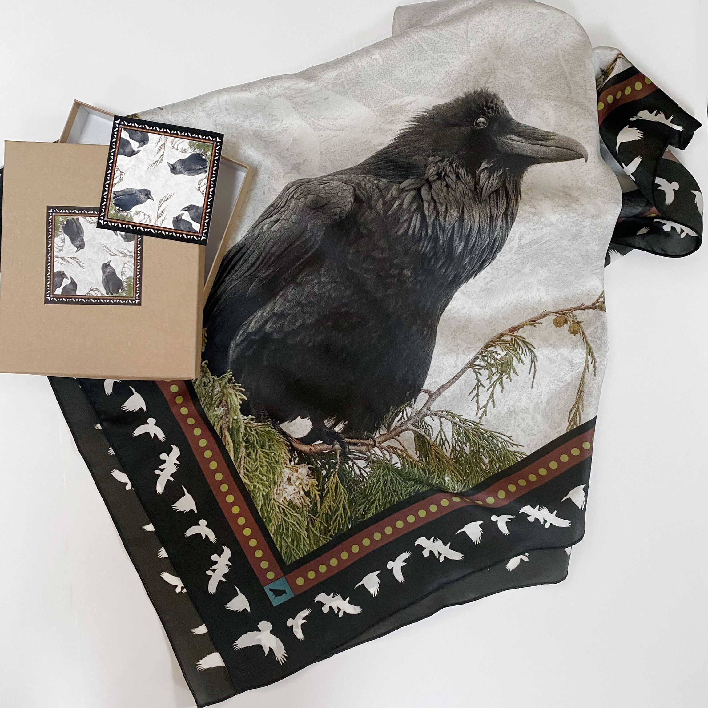 Raven on Cedar Scarf with box | The Urban Nature Enthusiast